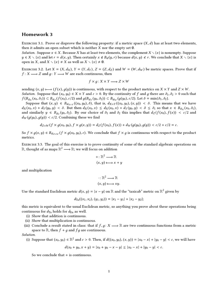 hw3_solutions | PDF | Continuous Function | Metric Space