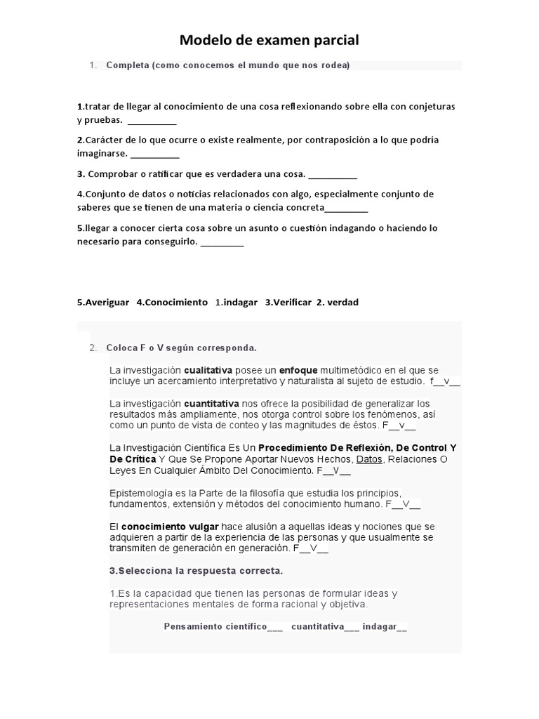 Modelo de Examen | PDF | Conocimiento | Teoría