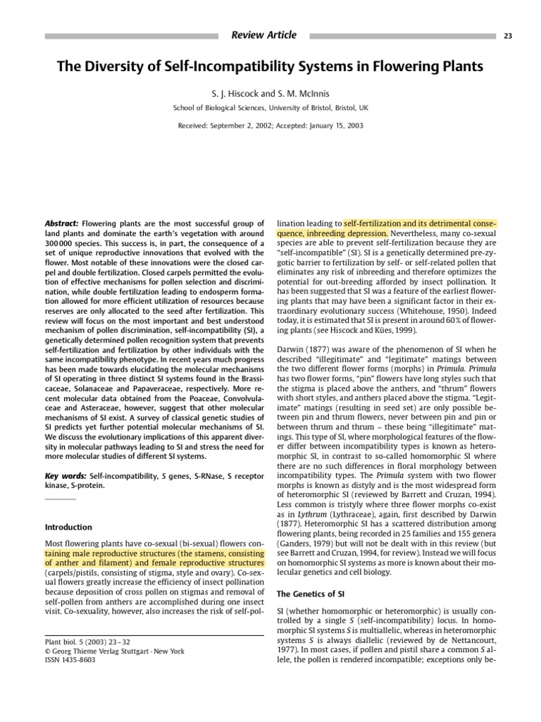 Self Incompatible Plants | PDF | Ubiquitin | Flowers