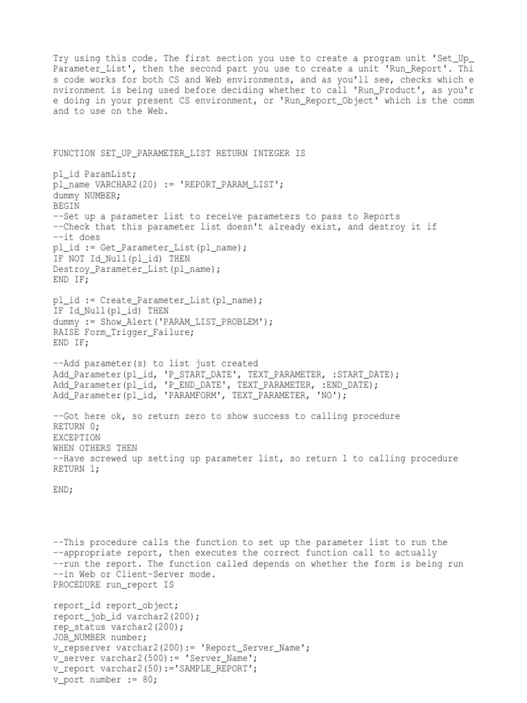 Run Report | PDF | Subroutine | Parameter (Computer Programming)