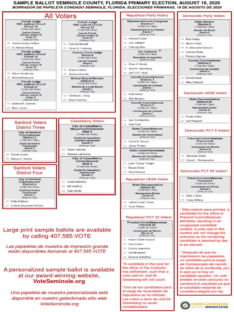 All Voters: Large Print Sample Ballots Are Available by Calling 407.585 ...