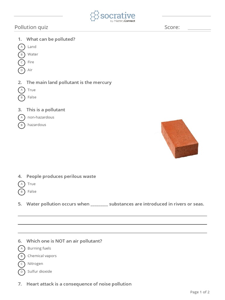 Pollution Quiz Score:: Land Water Fire Air | PDF