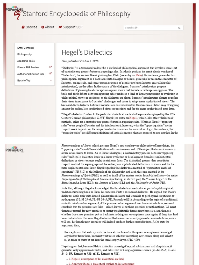 Stanford University Guide To Hegel's Dialectics PDF | PDF | Dialectic ...