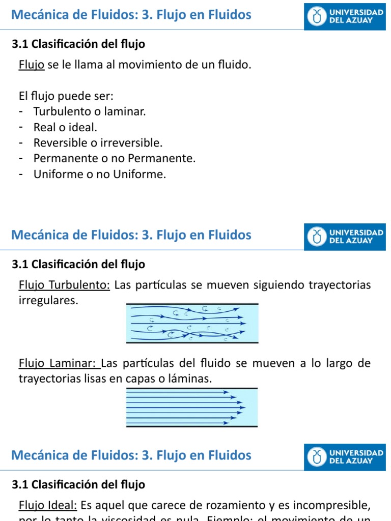Mecánica de Fluidos 2020 Capitulo 3 (Clasificacion Flujo - Continuidad) | PDF | Mecánica de ...