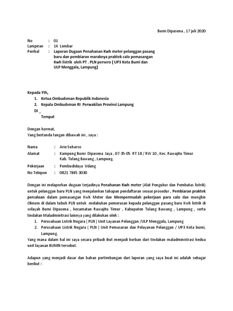 Laporan Maladministrasi PLN di Lampung | PDF | Pengelolaan Keuangan & Uang