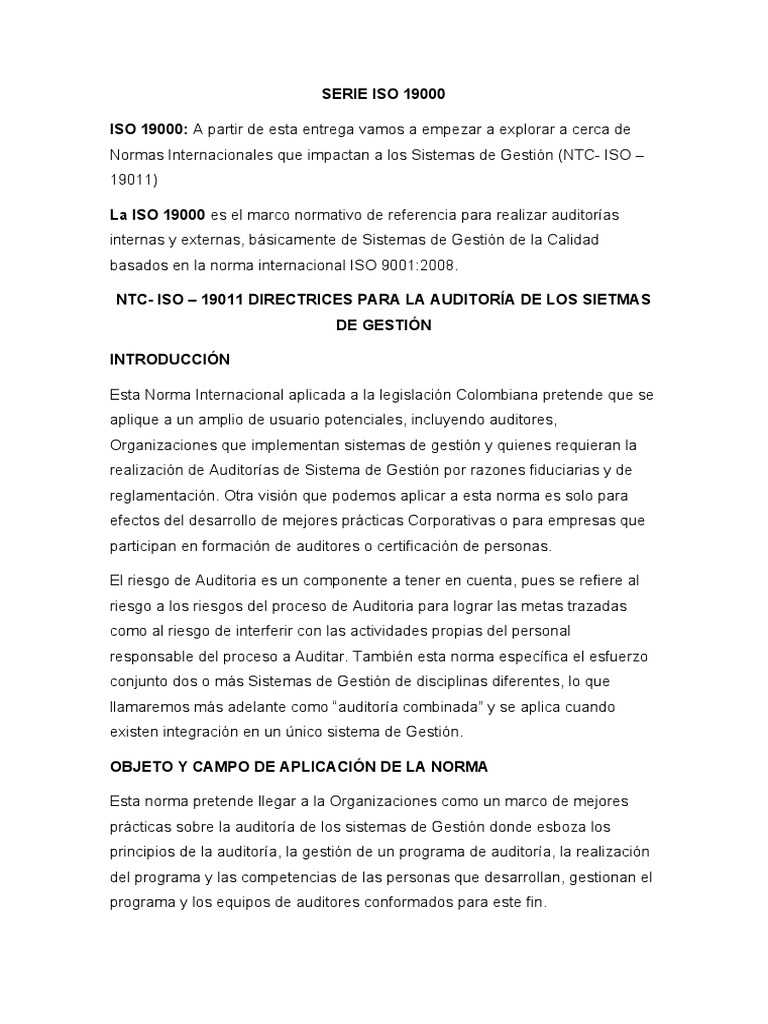 Iso 19000 | PDF | Calidad (comercial) | Auditoría