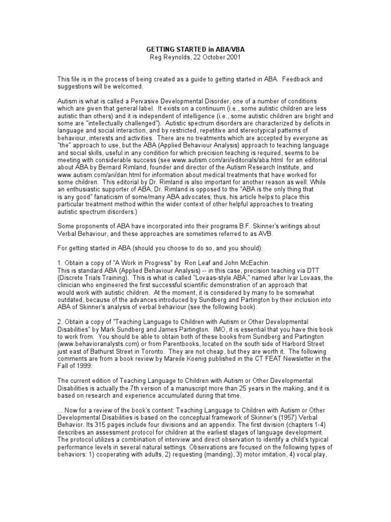 Getting Started in ABA - Verbal Behavior | PDF | Autism | Reinforcement