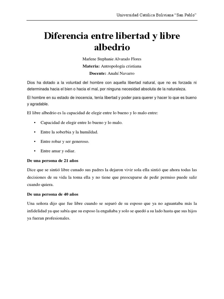 Diferencia Entre Libertad y Libre Albedrio | PDF