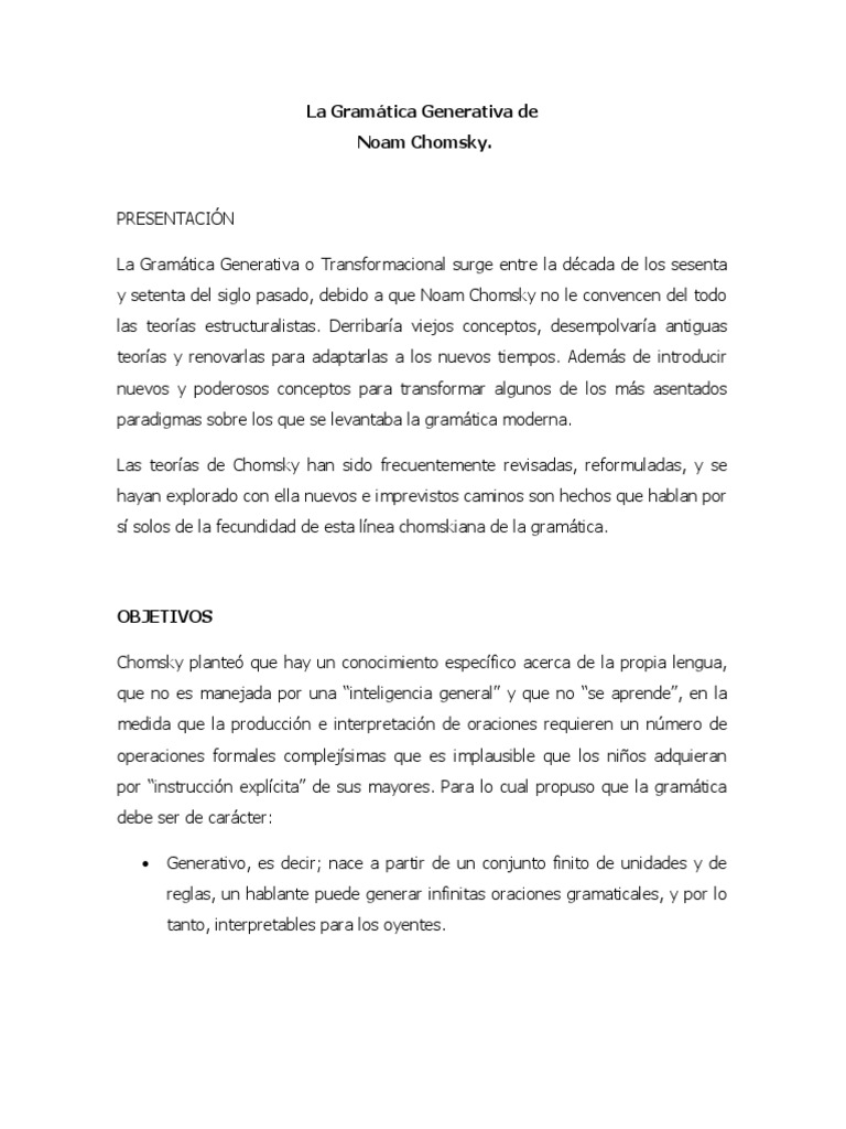 La Gramatica Generativa de Noam Chomsky | PDF | Noam Chomsky | Lingüística