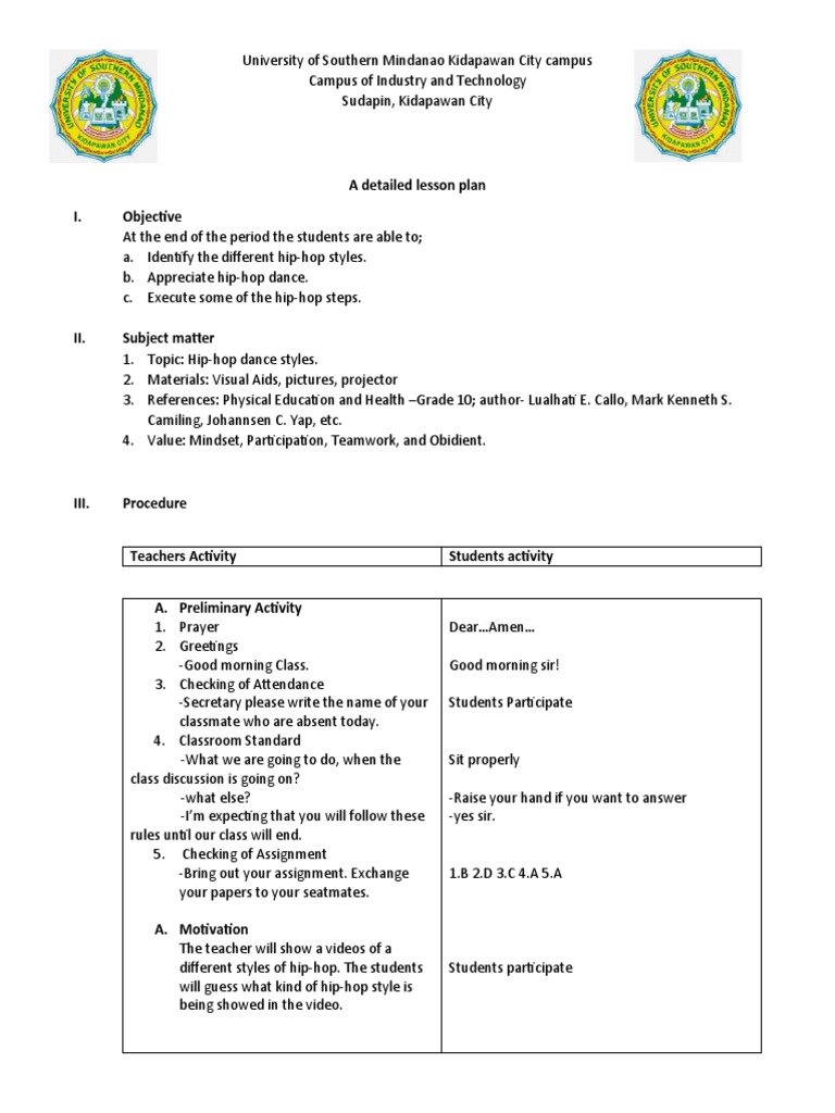 A Detailed Lesson Plan I. Objective | PDF | Lesson Plan | Teachers