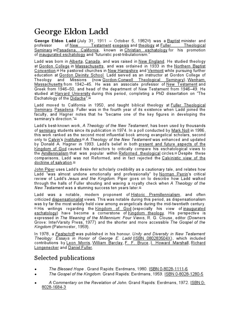 George Eldon Ladd (Bio) | PDF | Christian Eschatology | Christian ...