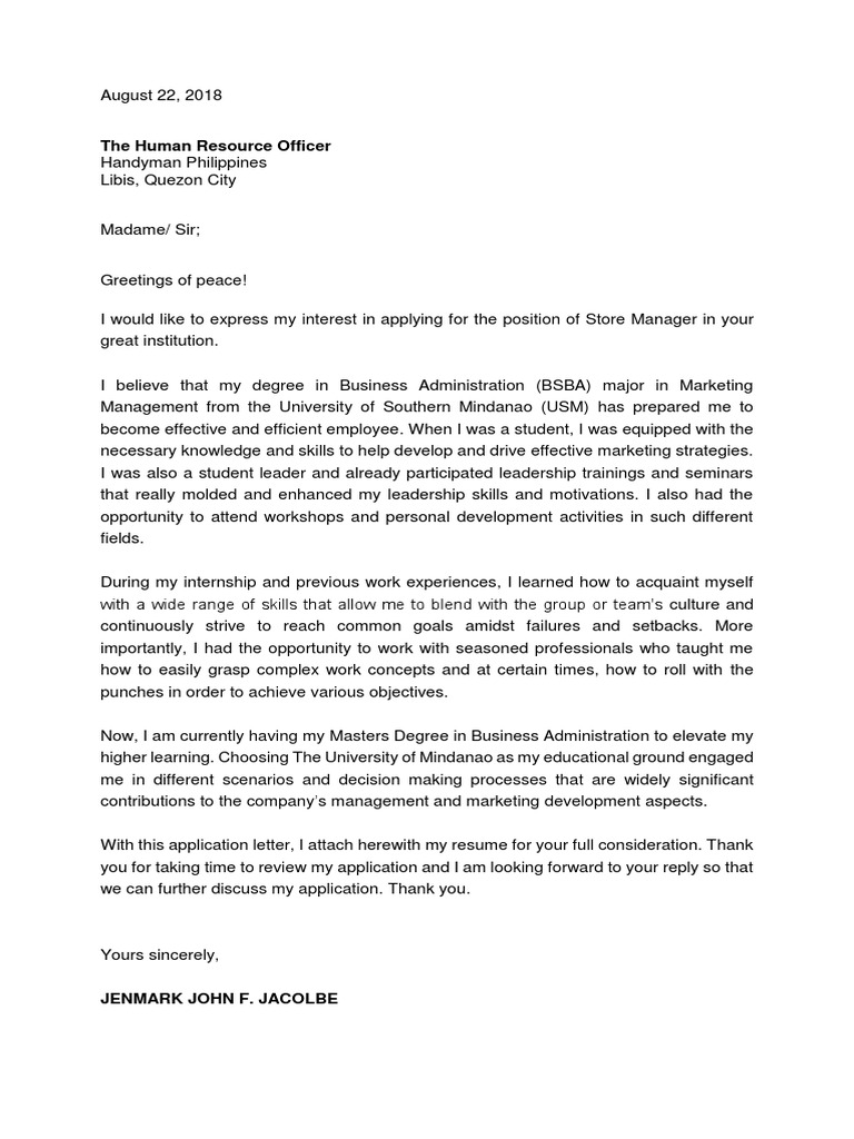 Application Letter (Handyman) | PDF
