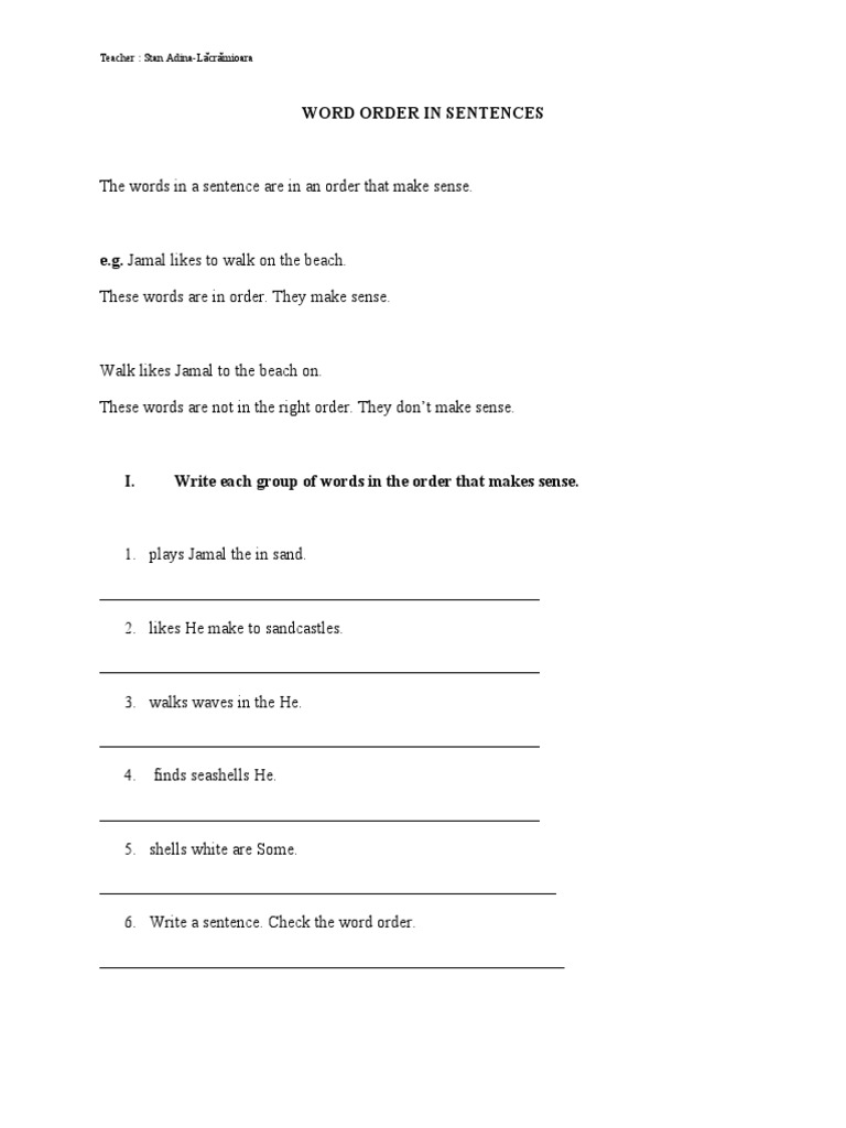 Word Order in Sentences | PDF