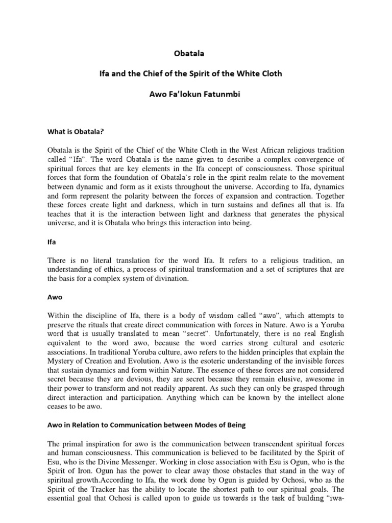 OBATALA - Ifa and The Chief of The Spirit of The White Cloth EDITED AND ...