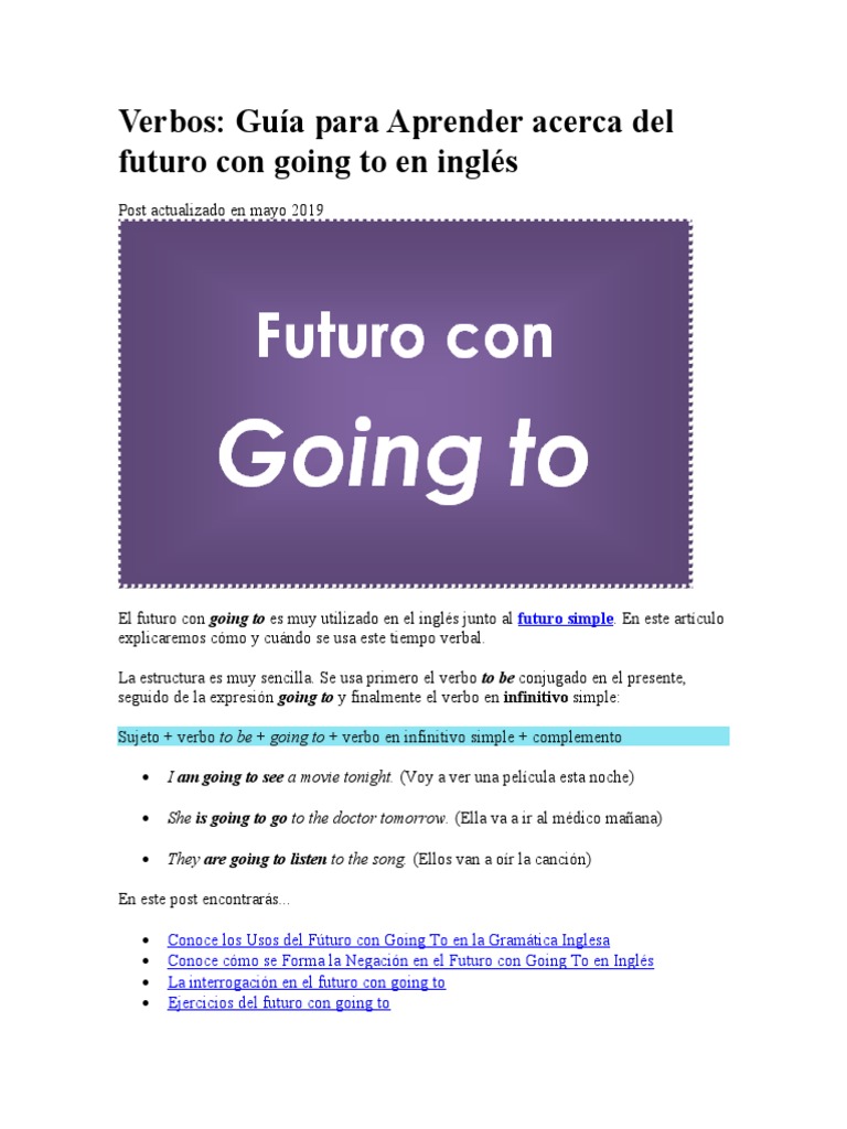 Futuro en inglés: Uso de "going to" | PDF | Gramática inglesa | Morfología