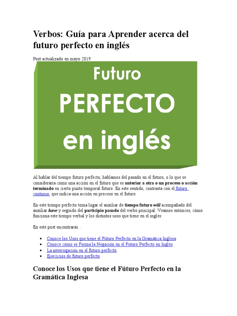 Futuro Perfecto | PDF | Gramática inglesa | Verbo