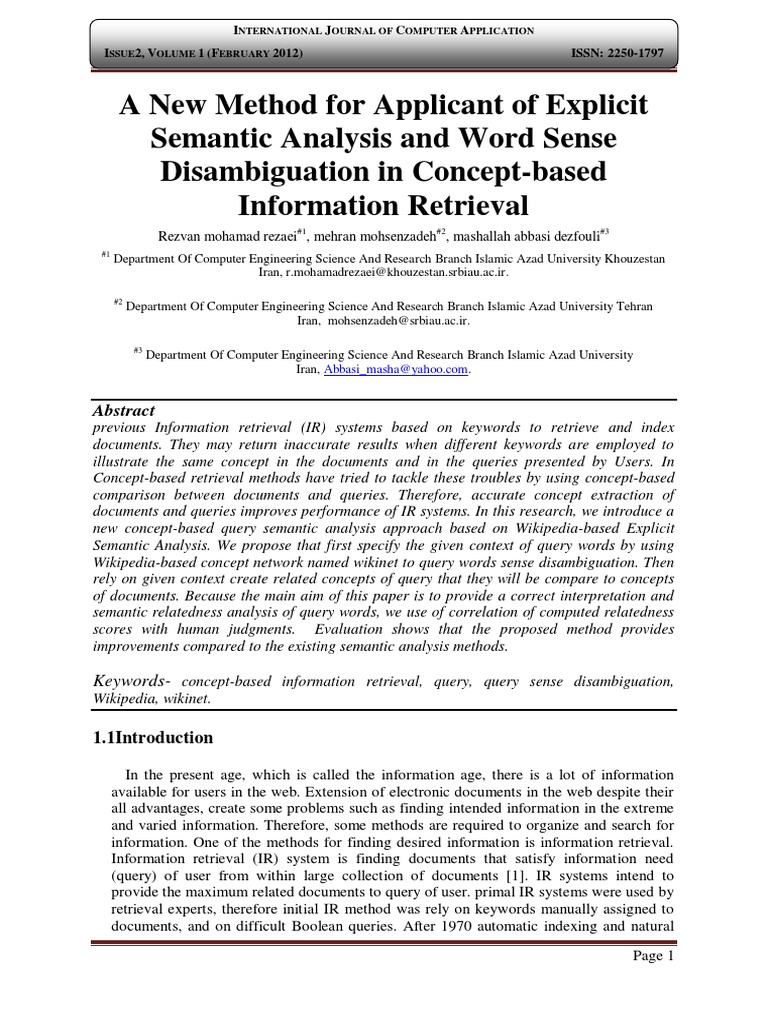 A New Method For Applicant of Explicit Semantic Analysis and Word Sense Disambiguation in ...