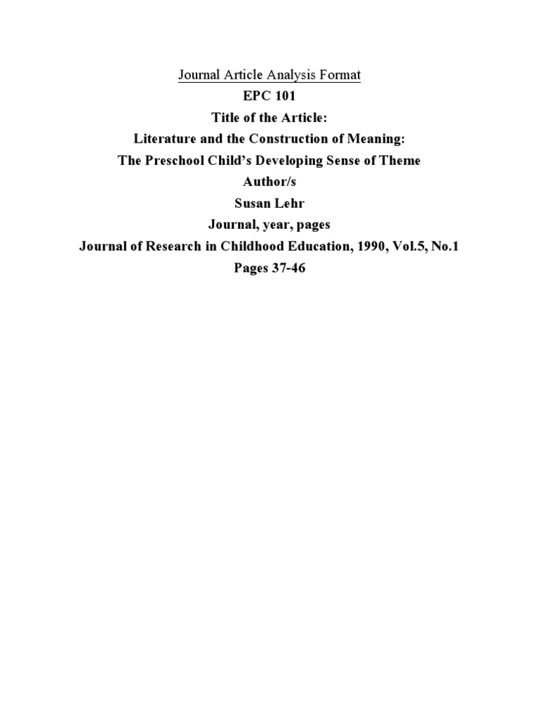 Journal Article Analysis Format | PDF | Teaching Method | Preschool