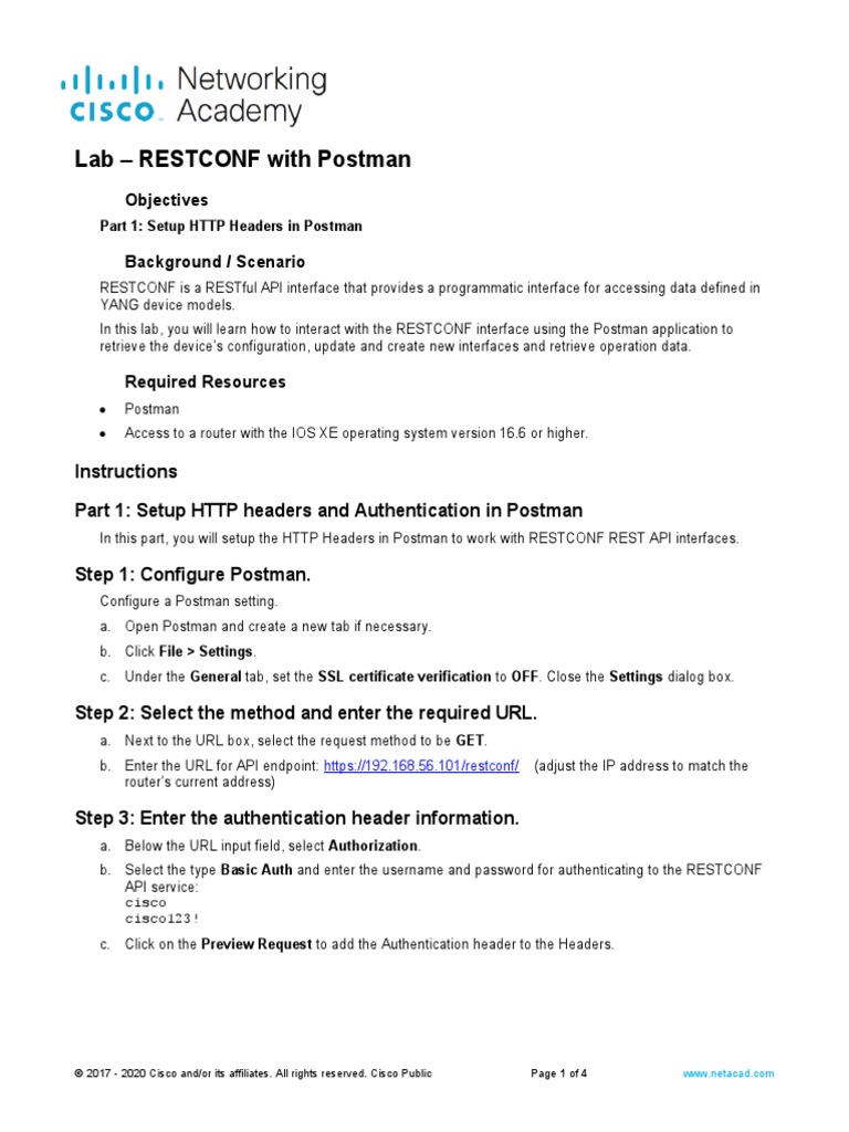2 4 Lab Restconf With Postman Pdf Application Programming