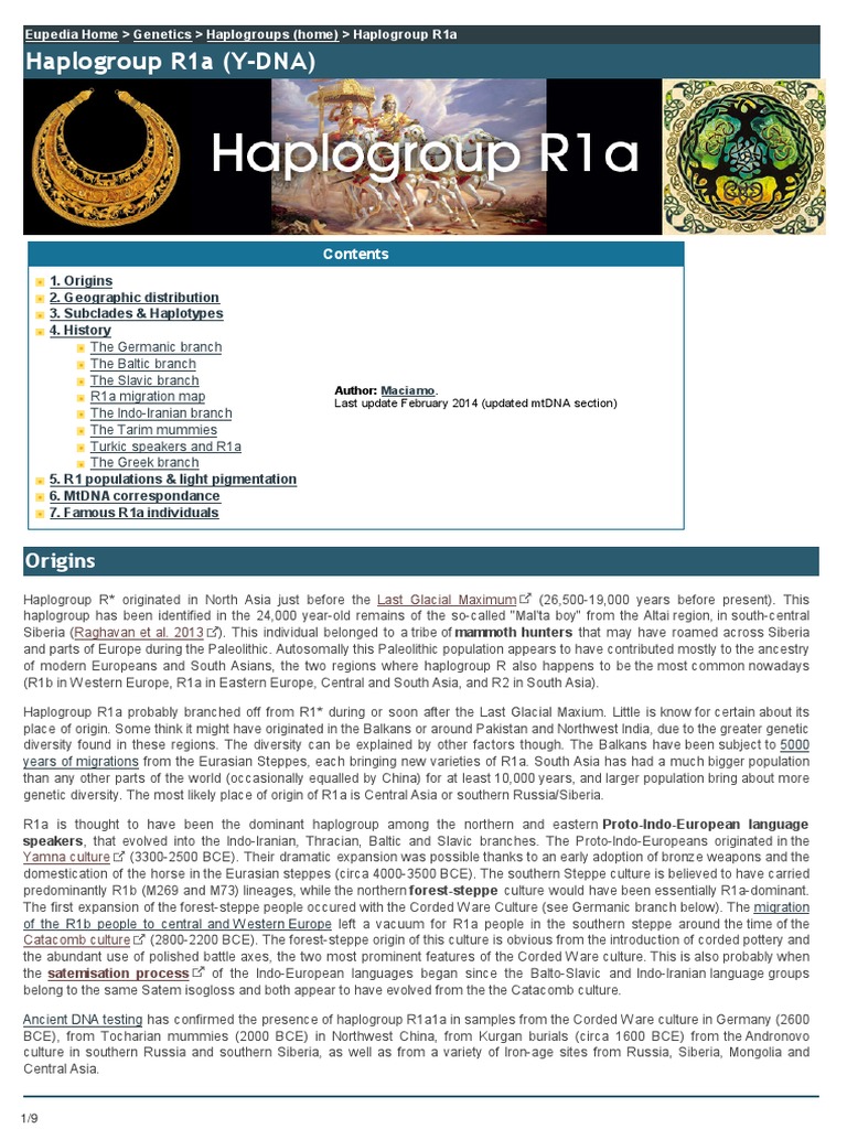 Haplogroup R1a Origins & Distribution | PDF | Ethnicity | Ethnic Groups