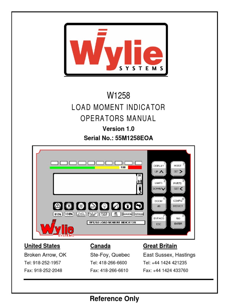 Wylie W1258 Load Moment Indicator Manual | PDF | Crane (Machine) | Safety