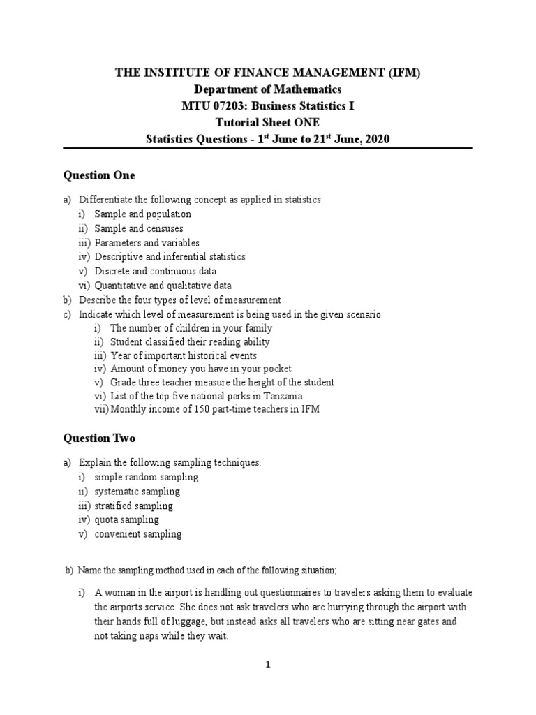 Tutorial1 (Introduction To Statistics) | PDF | Mode (Statistics ...