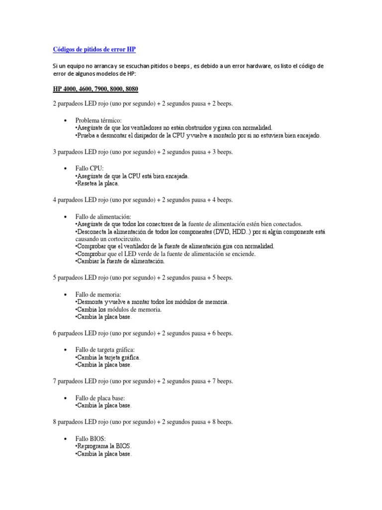 HP Codigos de Error Bios | PDF | Compatibles con PC Ibm | Electrónica ...