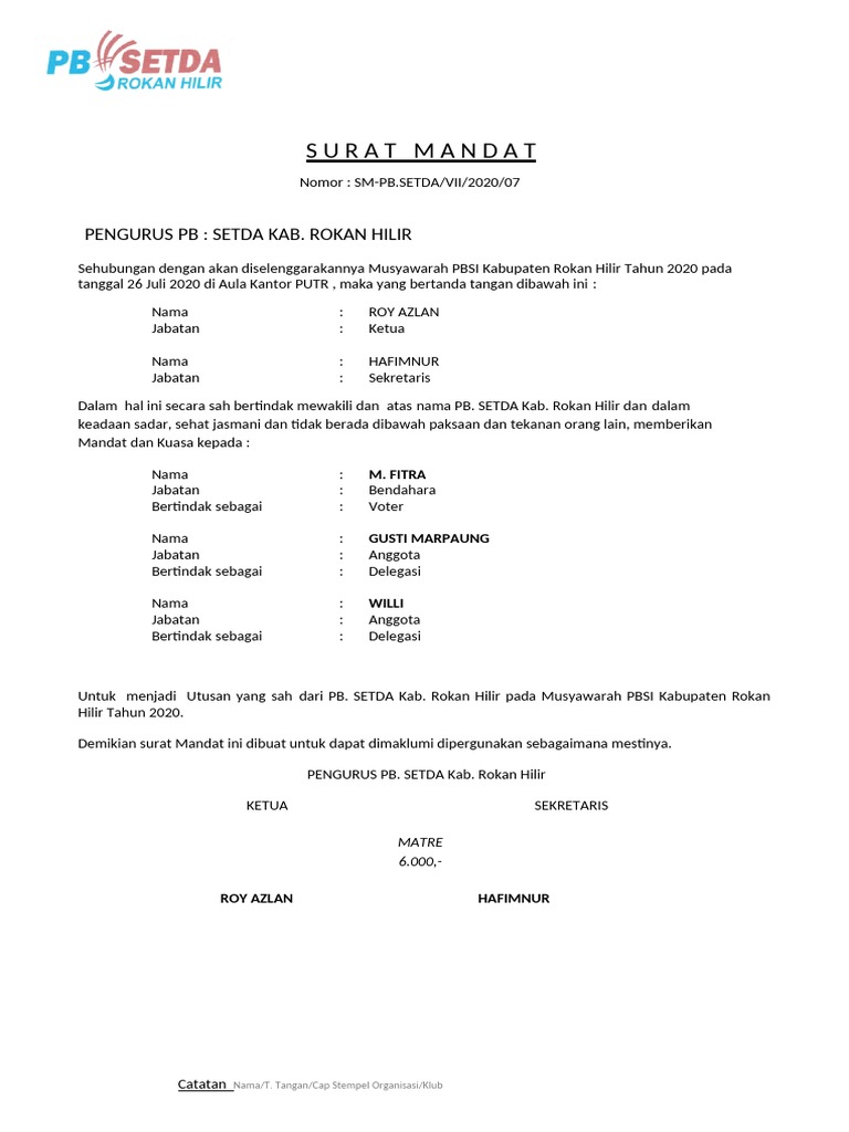 Surat Mandat Setda | PDF