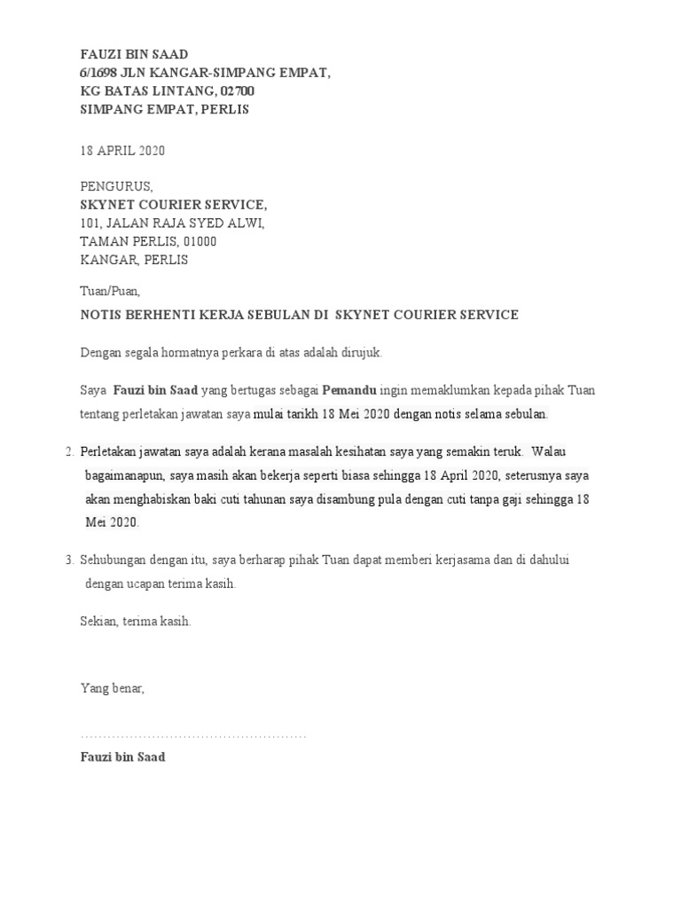 Notis Perletakan Jawatan Fauzi Saad | PDF