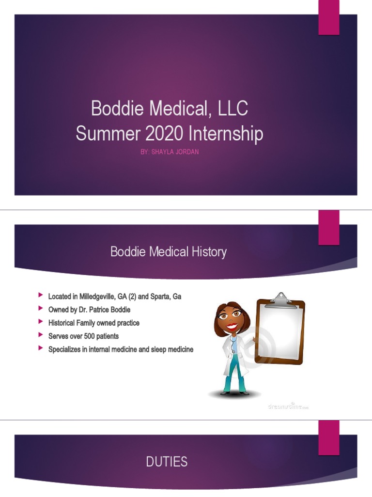 Boddie Medical, LLC Summer 2020 Internship: By: Shayla Jordan | PDF ...