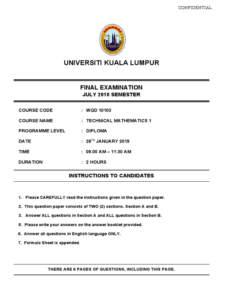 Universiti Kuala Lumpur: Final Examination | PDF