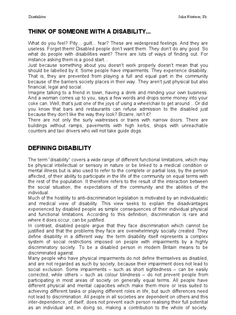 Understanding Disability: An Analysis of the Social and Legal ...