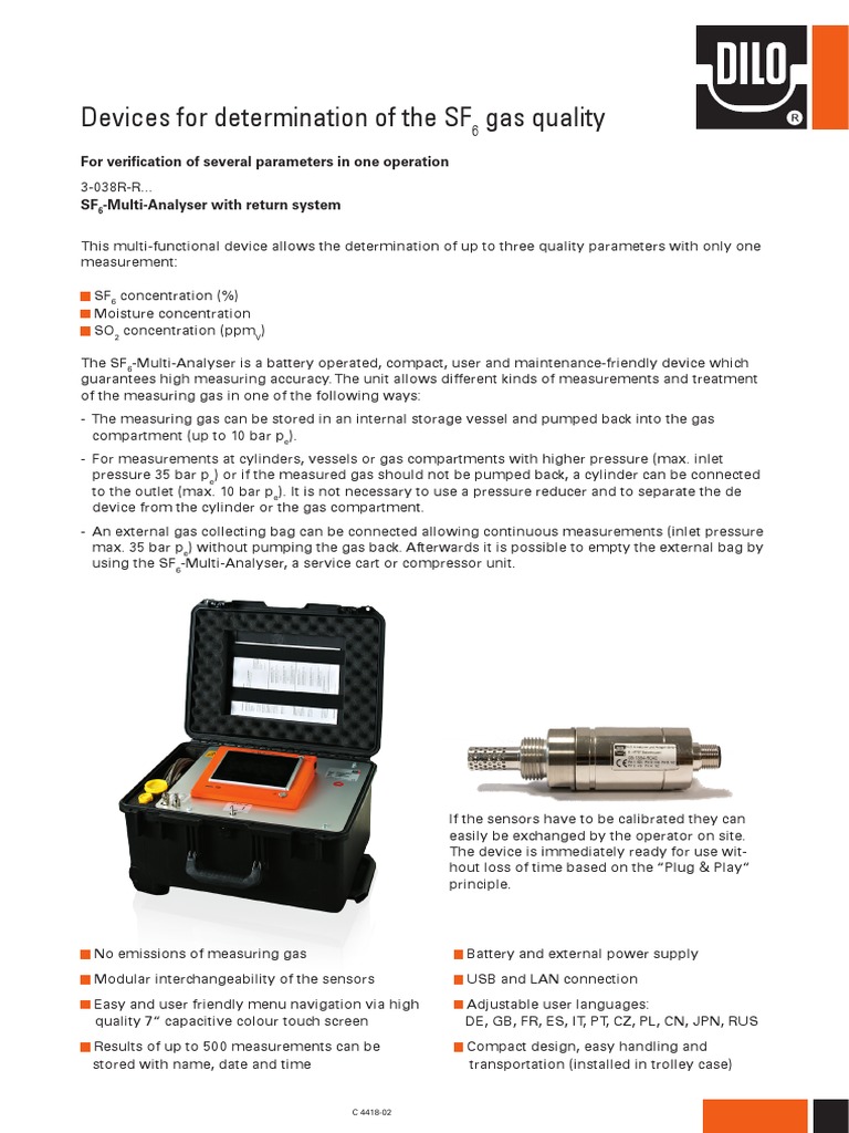 DILO 3-038-R SF6 Multi-Analyser | PDF | Calibration | Manufactured Goods