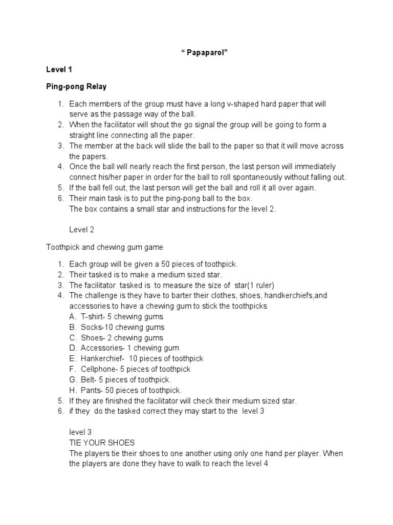 " Papaparol" Level 1 Ping-Pong Relay | PDF | Leisure | Sports