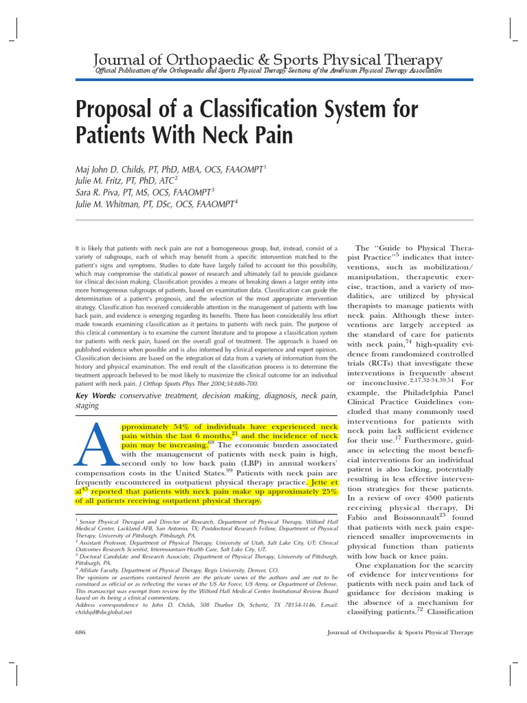 Childs 2004 - Proposal of A Classi Cation System For Patients With Neck ... Childs 2004 - Proposal of A Classi Cation System For Patients With Neck ...
