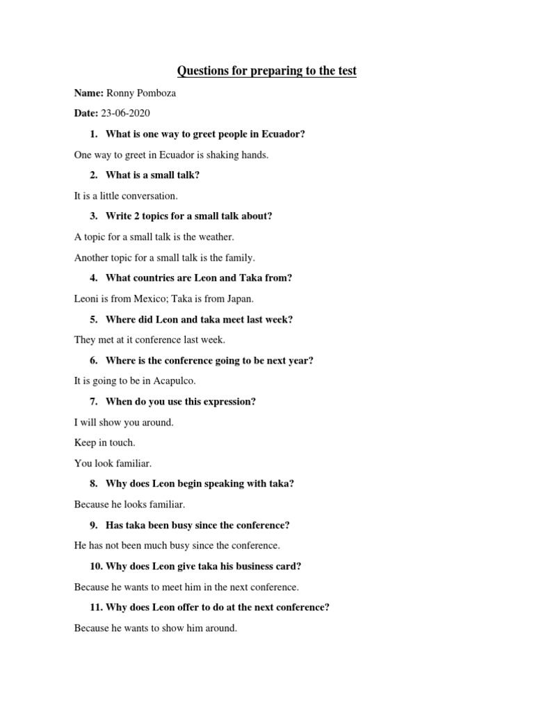 Test Preparation Questions and Answers | PDF | Gesture | Semiotics