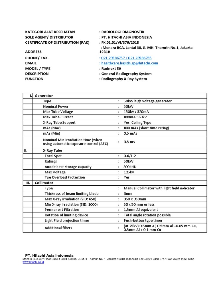 Spec X-Ray Radnext50 | PDF | Radiography | X Ray