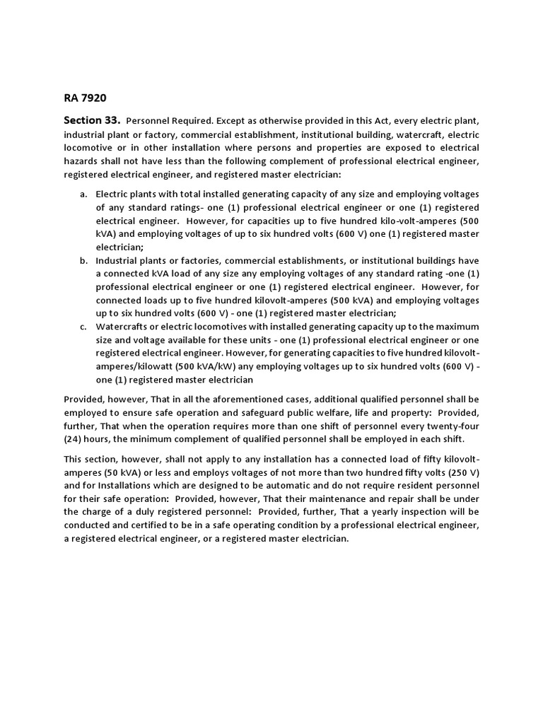 RA 7920 Section 33 | PDF | Electrician | Volt