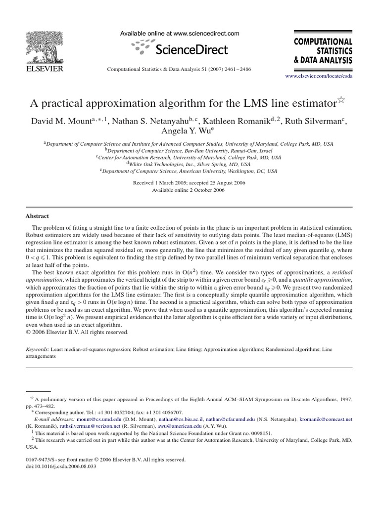 A Practical Approximation Algorithm For The LMS Line Estimator | PDF | Errors And Residuals ...