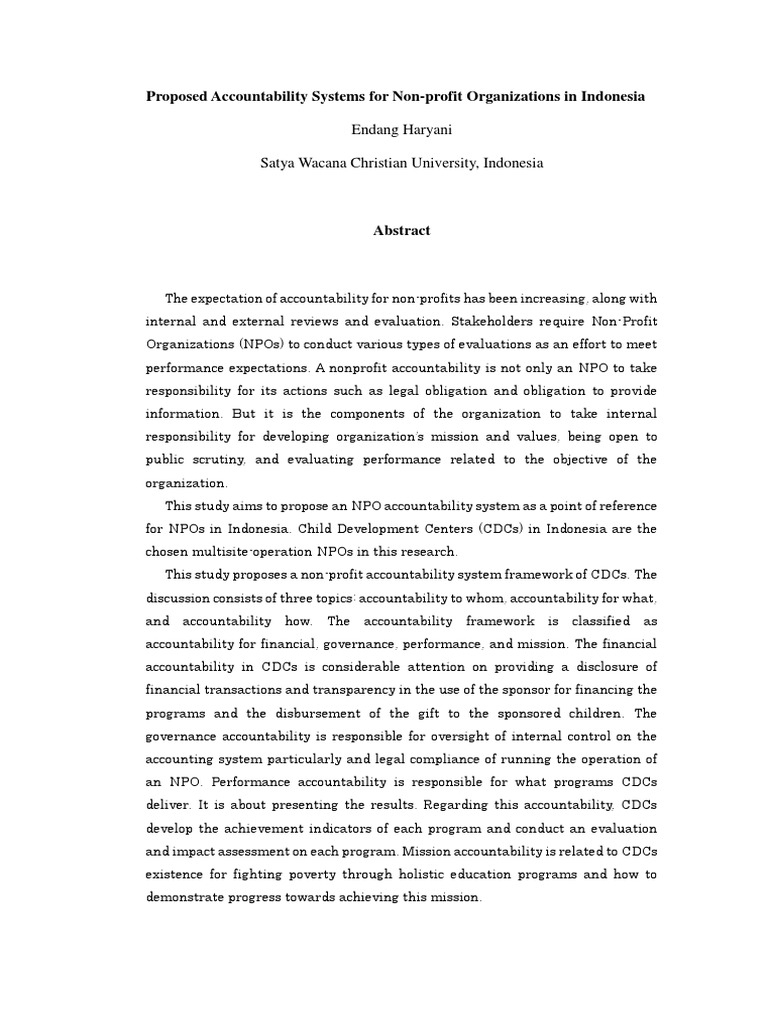 Proposed Accountability Systems For Non-Profit Organizations in ...