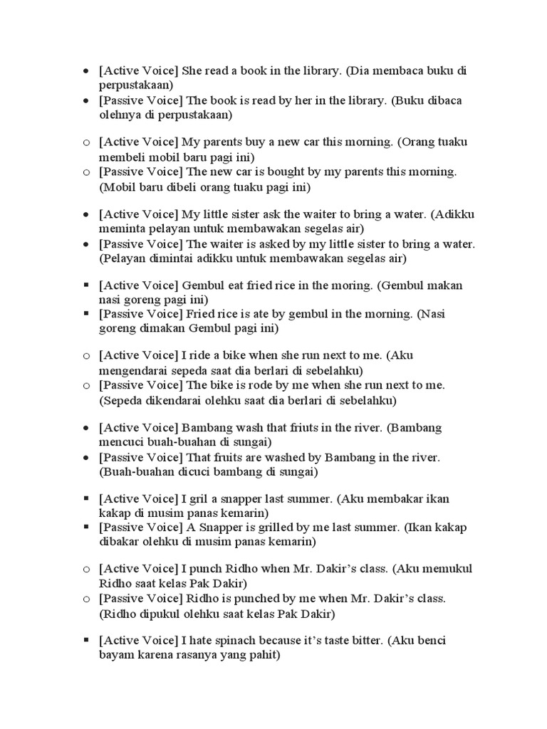Contoh Active Voice Dan Passive Voice | PDF | Indonesia | Foods