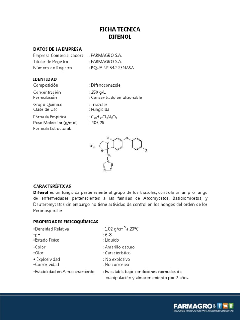 Ficha Técnica Difenol | Descargar gratis PDF | Química | Naturaleza
