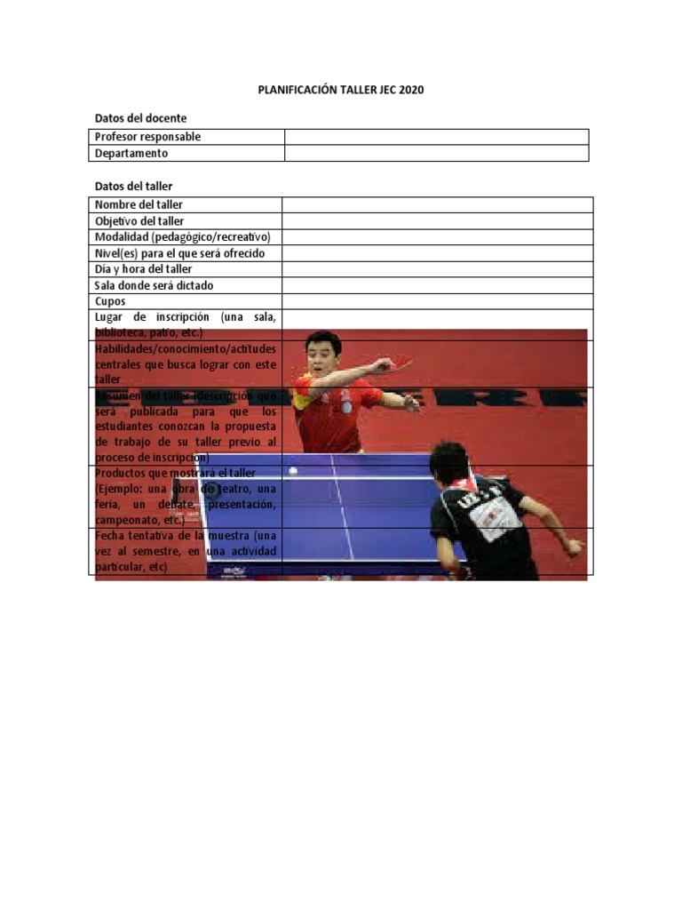 Planificacion - Taller Jec 2020 | PDF