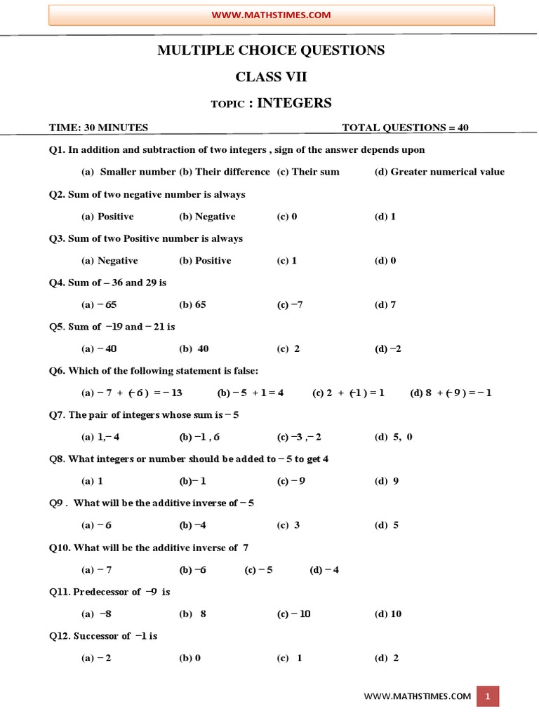 MCQ Class Vii | PDF | Area | Angle