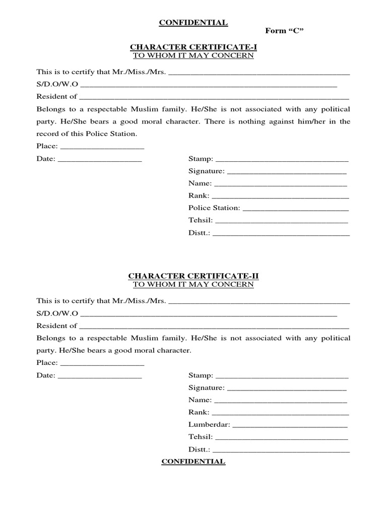 Character Certificate Form | PDF