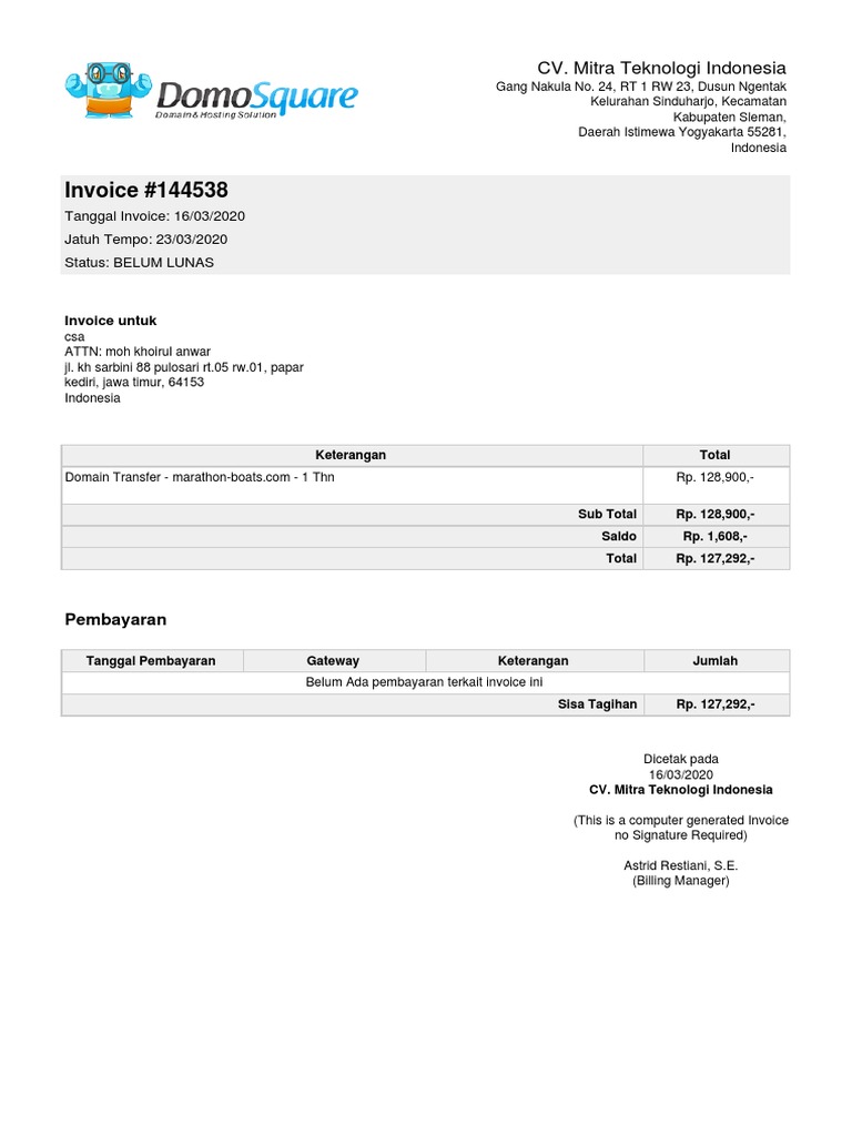 Invoice #144538: CV. Mitra Teknologi Indonesia | PDF