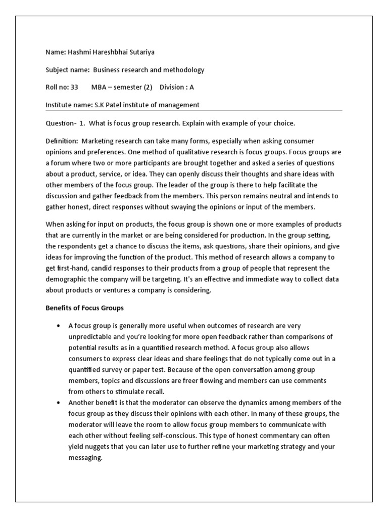 BRM Assignment | PDF | Focus Group | Attitude (Psychology)