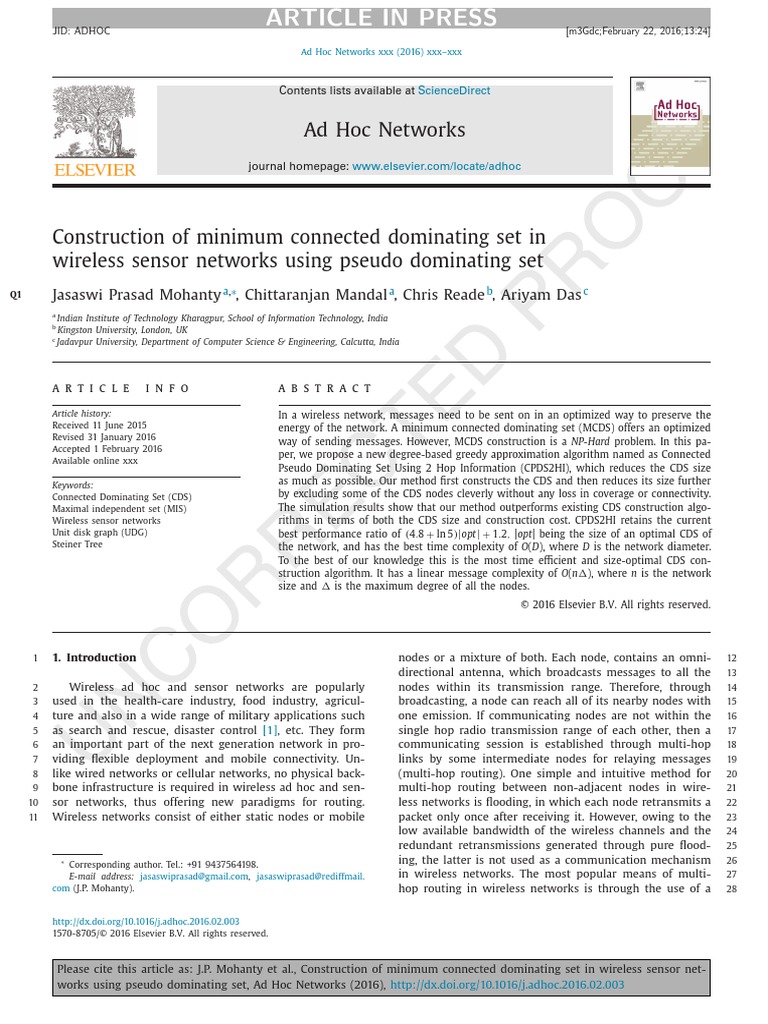 Construction of Minimum Connected Dominating Set in | PDF | Routing | Wireless Ad Hoc Network
