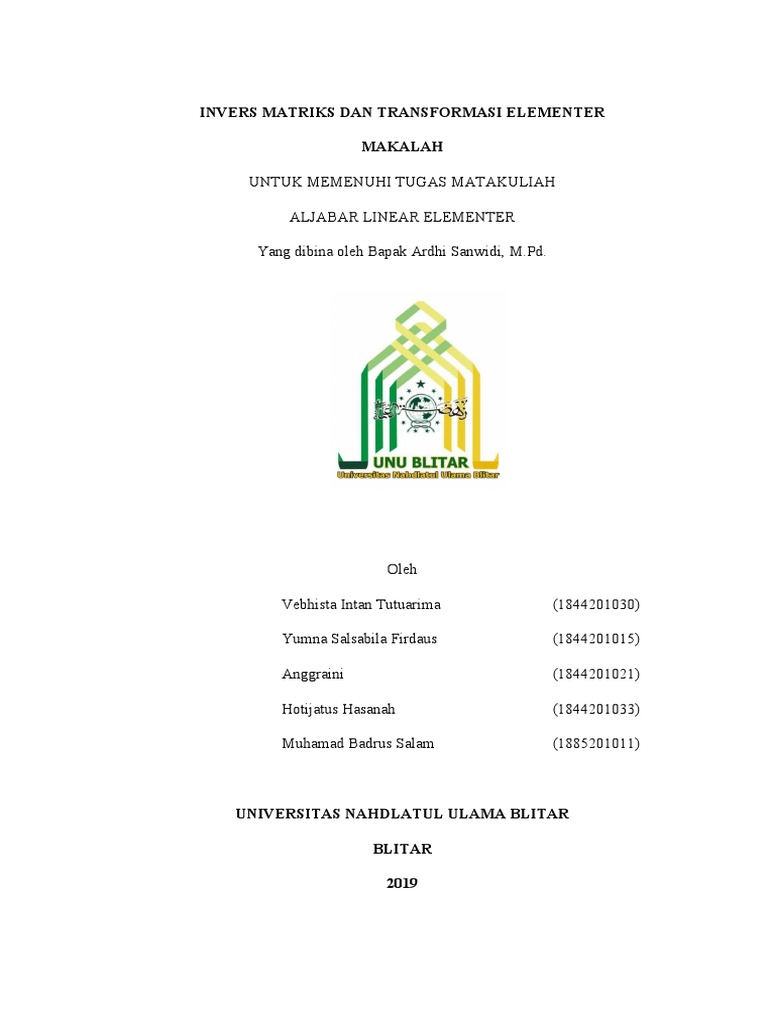 Invers Matriks & Transformasi Elementer | PDF