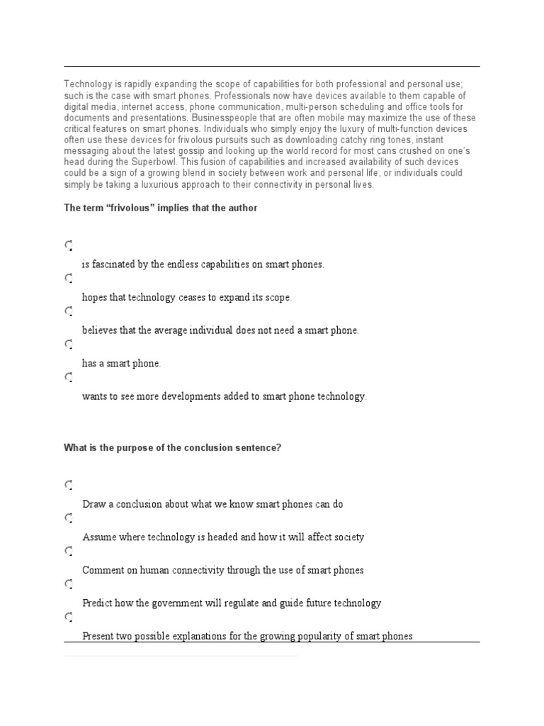 SAT Reading Passage Practice Test | Download Free PDF | Smartphone ...
